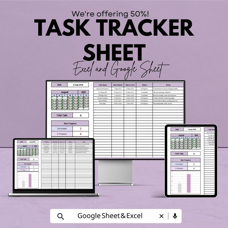 Task Tracker Sheet for Excel and Google Sheets | Project Organizer ...