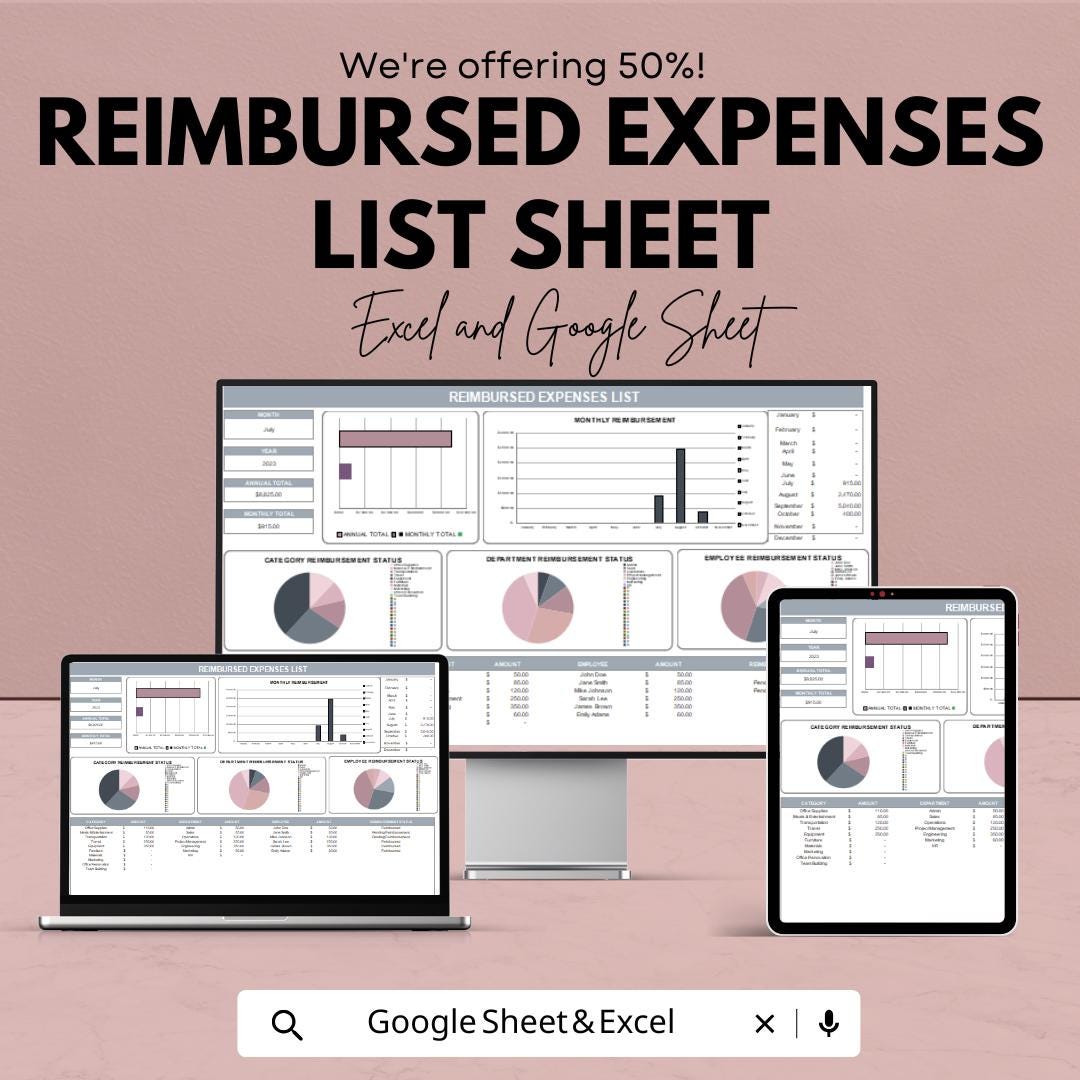 Reimbursed Expenses List Sheet | Google Sheets & Excel Reimbursement ...