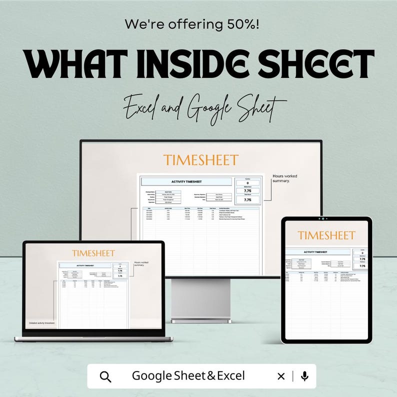 Activity Timesheet Template - Google Sheets, Track Work Hours, Employee ...