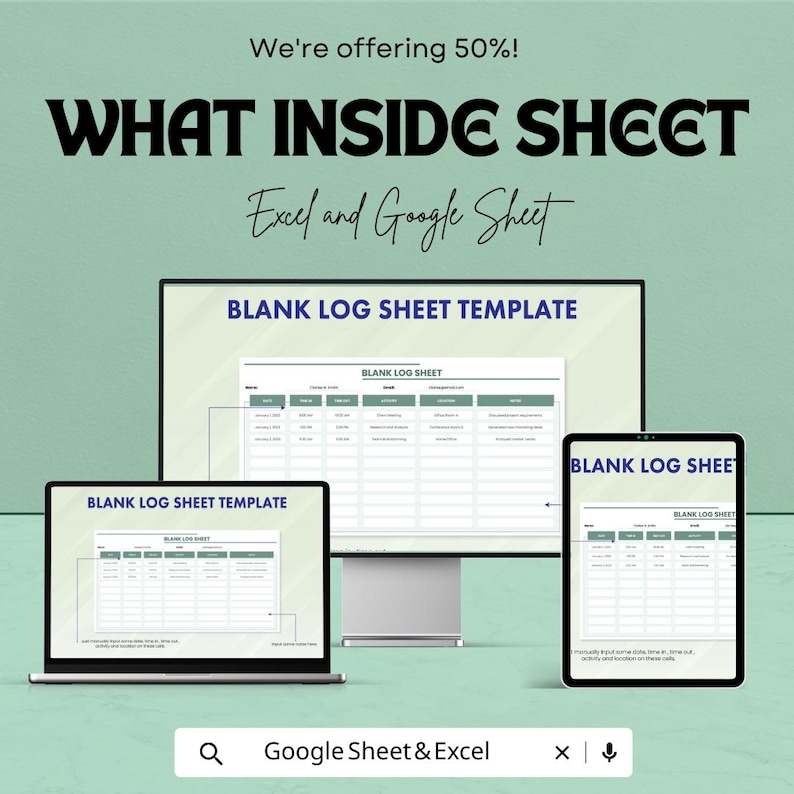 Blank Log Sheet Template | Excel and Google Sheet | Time Tracker for ...