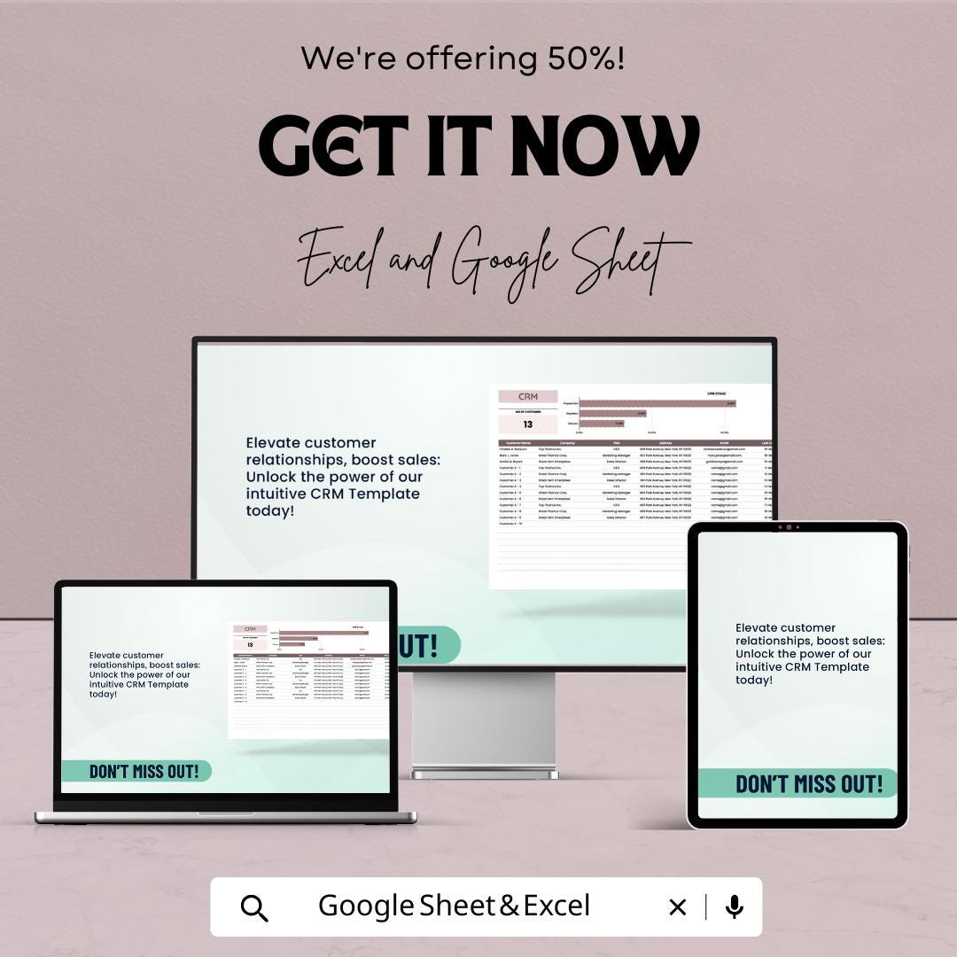 50% off | Customizable CRM Sheet Template for Excel and Google Sheets ...