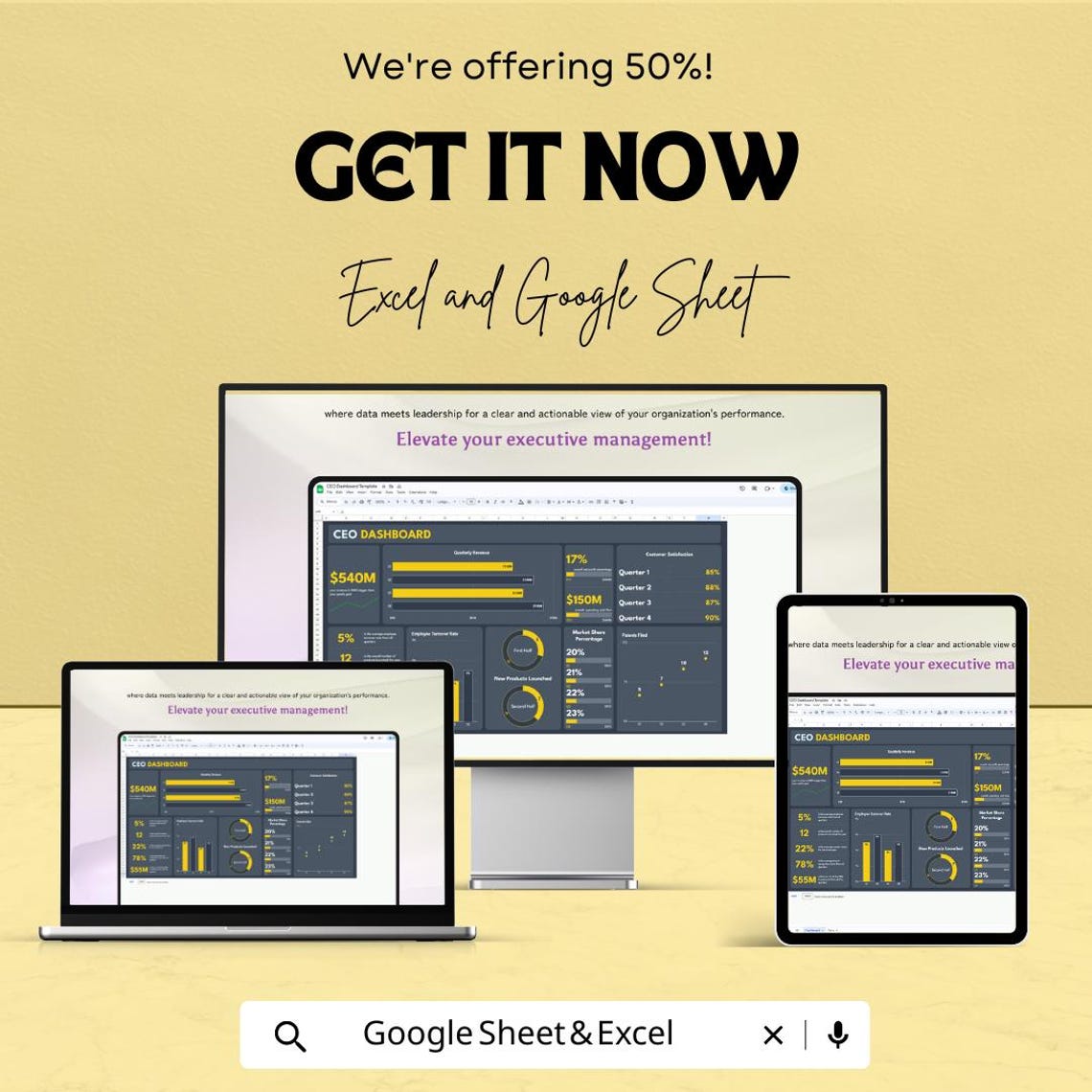 CEO Dashboard Excel and Google Sheet Template | Financial and Business ...