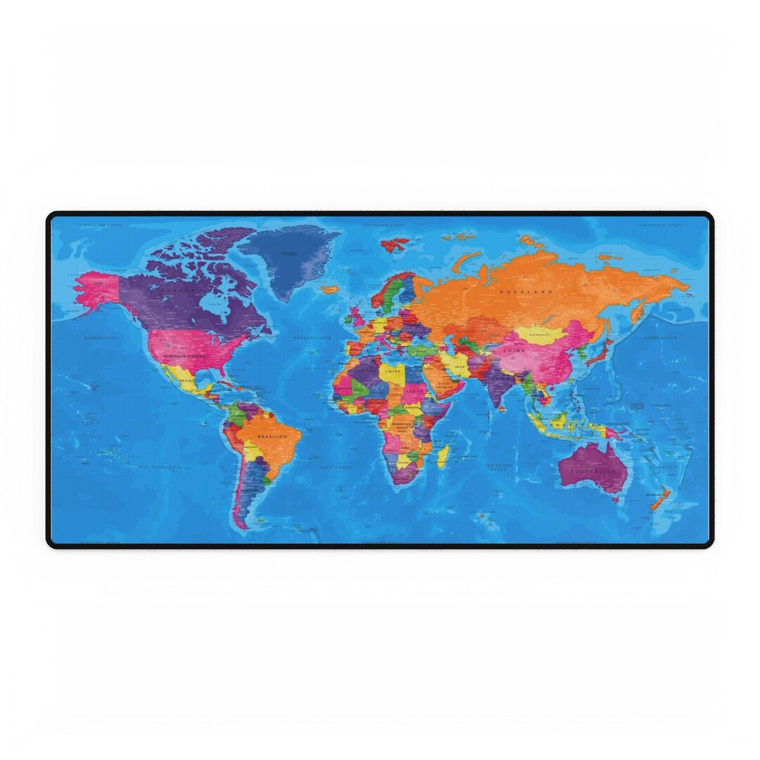 Colorful World Map Desk Mat, Office Decor, Teacher Gift, Study ...