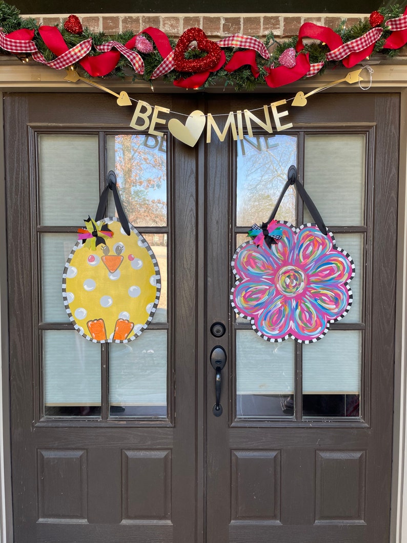 Colorful Flower Door Hanger Flower Door Hanger Wood Door | Etsy