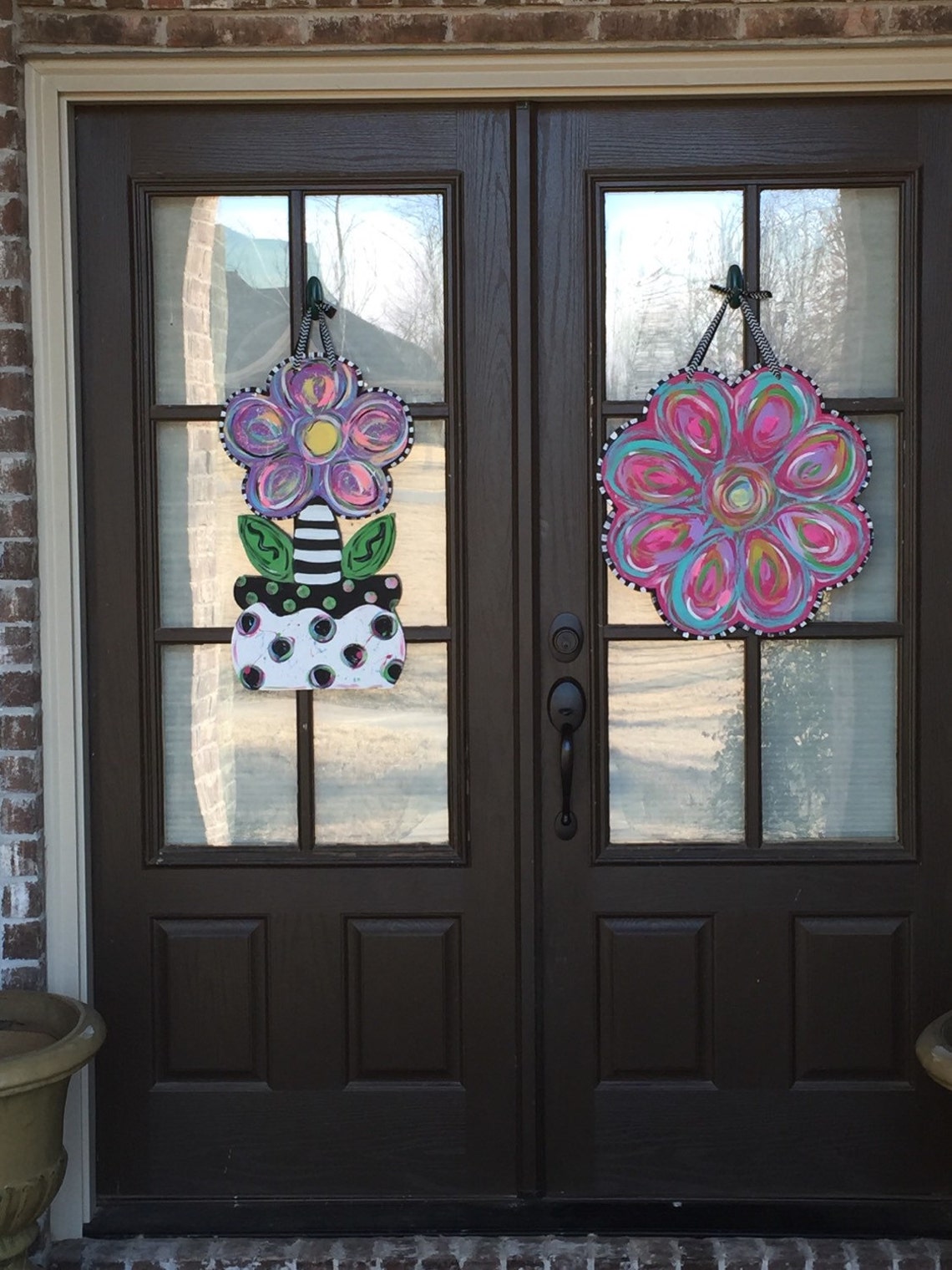 Colorful Flower Door Hanger, Flower Door Hanger, Wood Door Decor ...