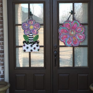 Colorful Flower Door Hanger, Flower Door Hanger, Wood Door Decor ...