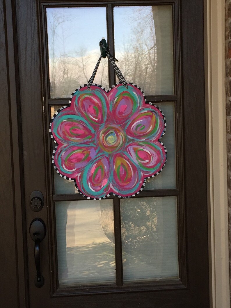 Colorful flower door hanger flower door hanger wood door | Etsy