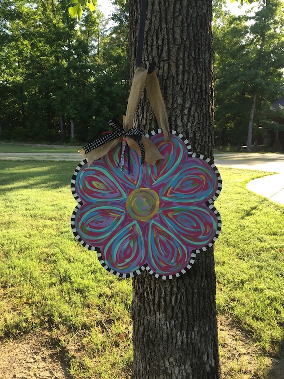 Colorful flower door hanger flower door hanger wood door | Etsy