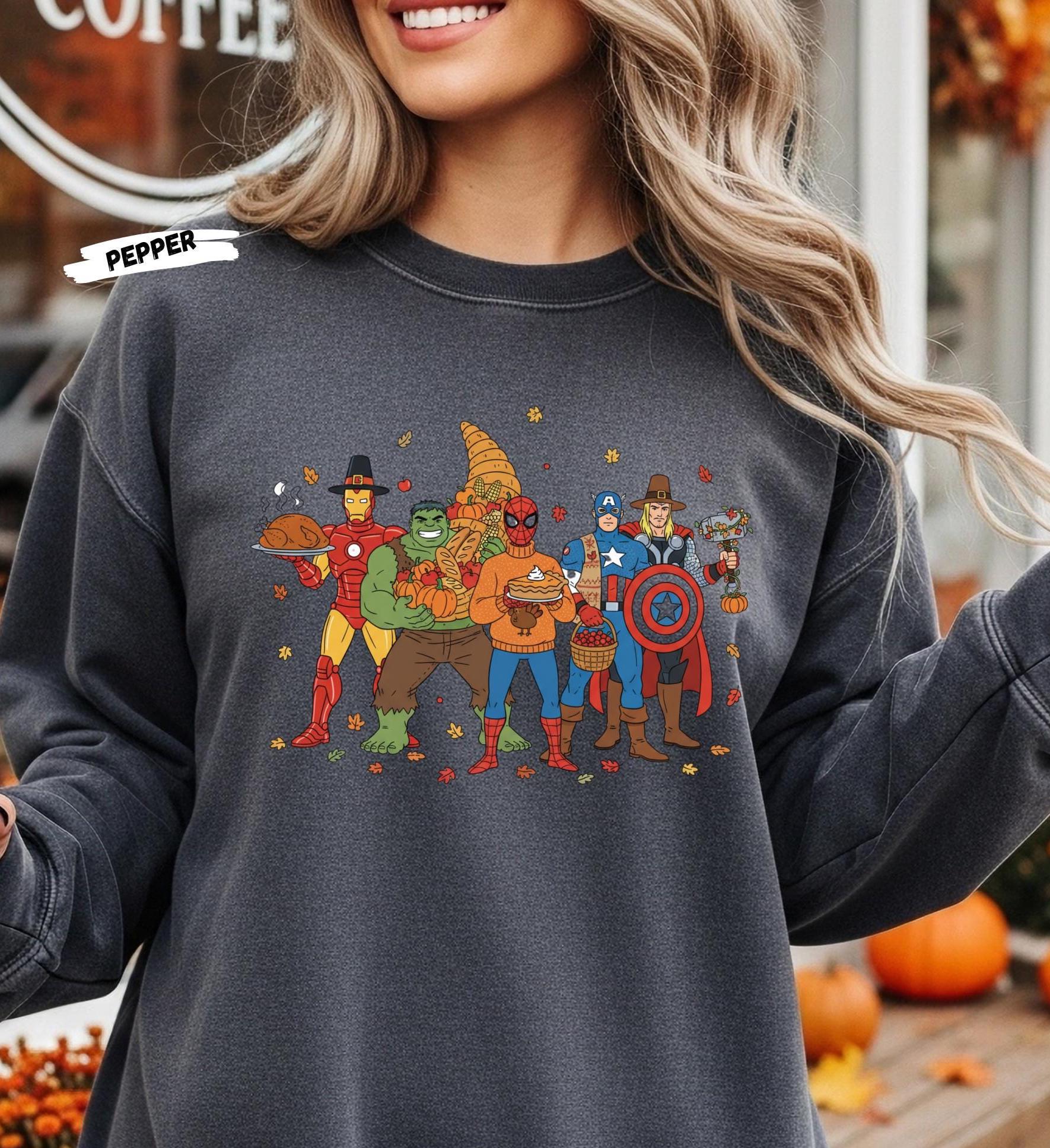 Comfort Colors Thanksgiving Superhero Sweatshirt, Funny Marvel Fall ...
