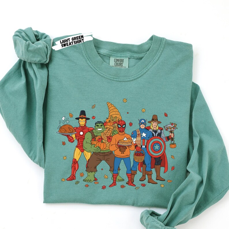 Comfort Colors Thanksgiving Superhero Sweatshirt, Funny Marvel Fall ...