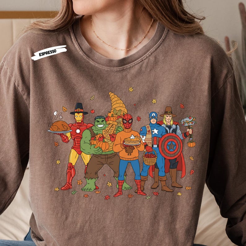 Comfort Colors Thanksgiving Superhero Sweatshirt, Funny Marvel Fall ...