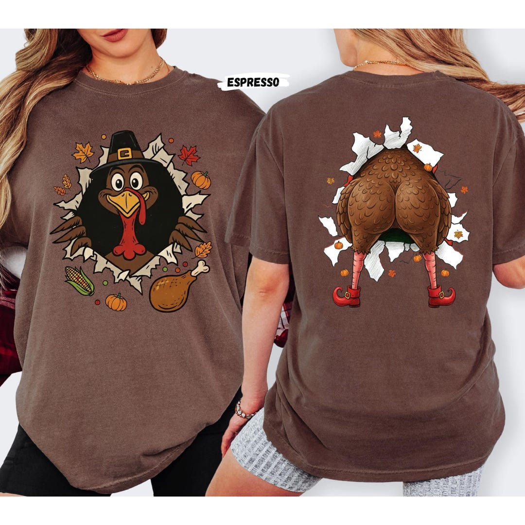 Comfort Colors Funny Double-sided Turkey Shirt, Thanksgiving Pilgrim ...
