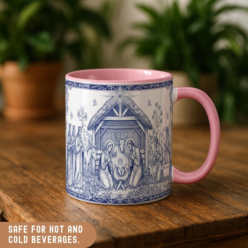 Nativity Scene Mug, Catholic Christmas Gift, Blue Nativity Scene ...