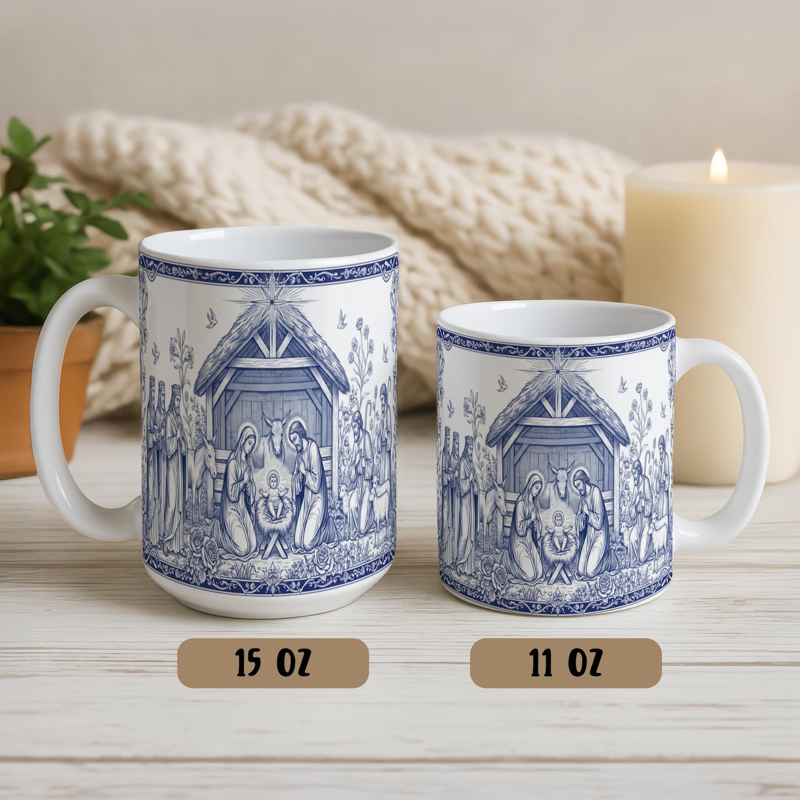Nativity Scene Mug, Catholic Christmas Gift, Blue Nativity Scene ...