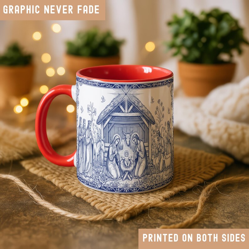 Nativity Scene Mug, Catholic Christmas Gift, Blue Nativity Scene ...