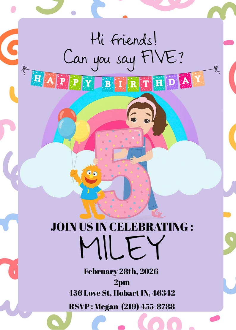 Ms Rachel-birthday Invitation- Can You Say “five”- 5th Birthday Invite ...