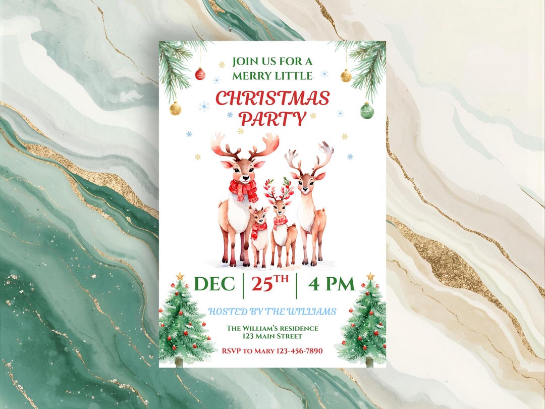 Editable Reindeer Christmas Party Invitation Holiday Event Template ...