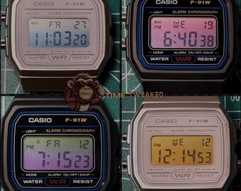 Custom Casio F 91w Negative Display And Metal Band Mod With Custom Case
