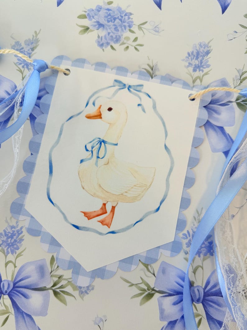 Blue Duck Birthday Banner – Vintage Floral Ribbon Banner - Farmhouse ...