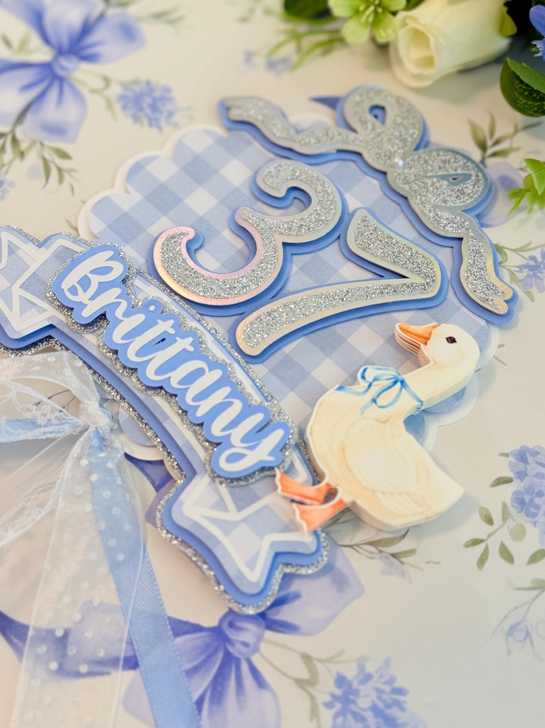 Personalized Blue Gingham Cake Topper |handmade Farmhouse Party ...