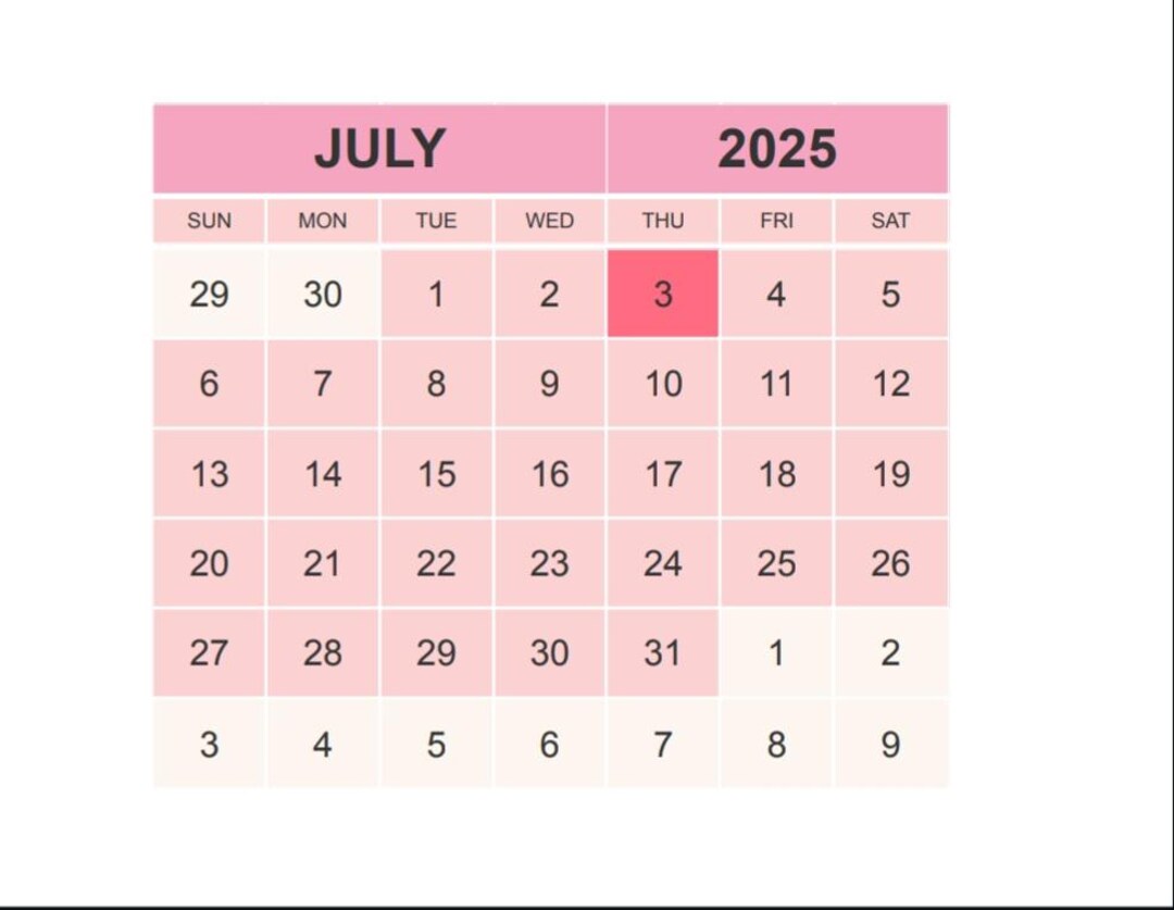 Calendar for July Soft Pastel Theme - Etsy