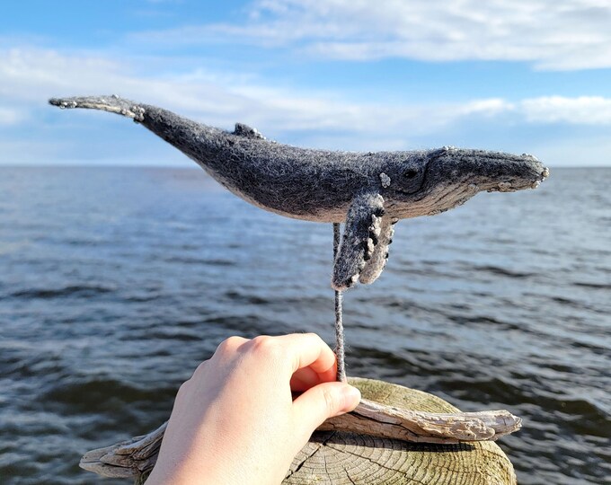 Needle-felted Humpback Whale and Stand, Handmade Wool Sculpture, Ocean ...