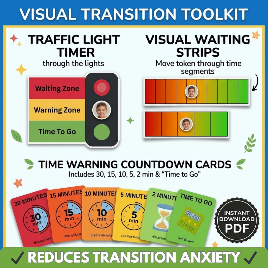 Autism ADHD Visual Timer Toolkit | Printable Transition Cards, Waiting ...