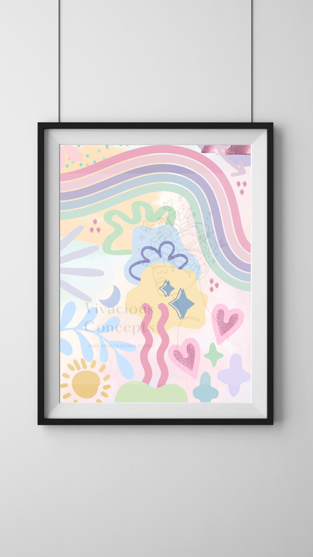Flipped Pastel Rainbow Digital Art Print | Mirrored Whimsical Wall ...