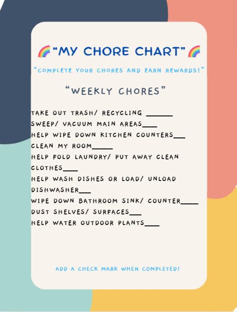 Printable Kids Chore Chart | Daily & Weekly Responsibility Tracker ...