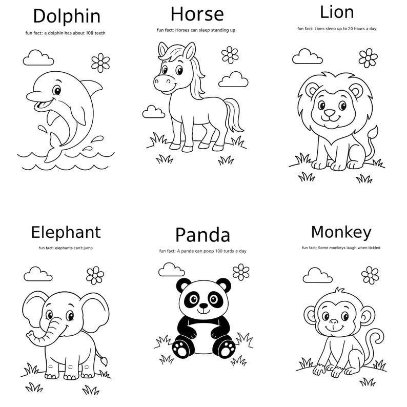 Coloring Book With Fun Animal Facts – 10 Printable Coloring Pages for ...
