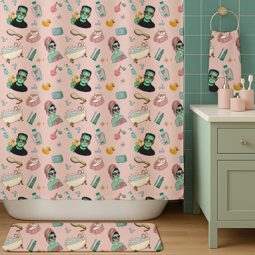 Frankenstein Bath Time Set – Pink Retro Monster Bathroom Decor - Etsy