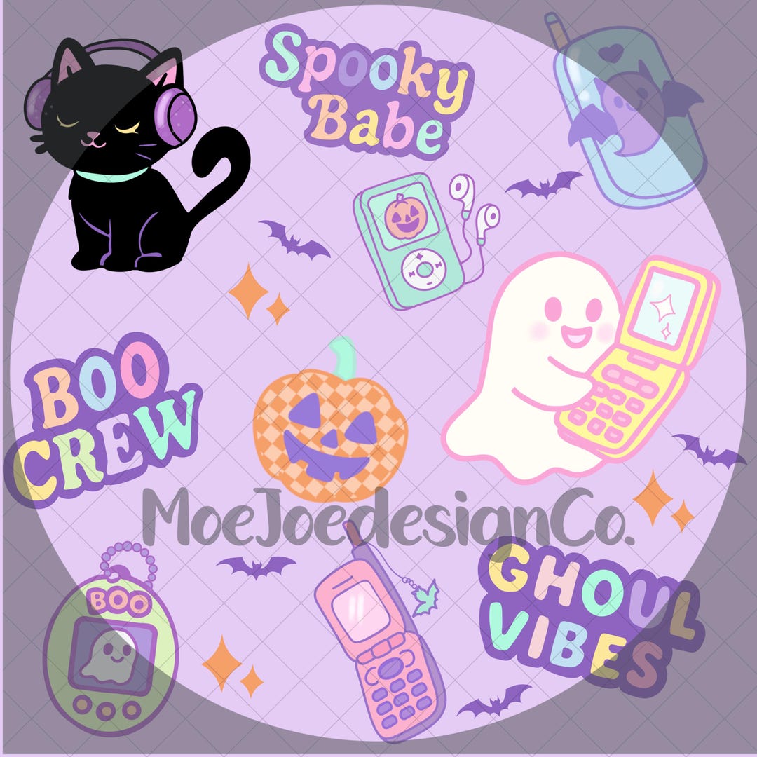 Y2K Halloween Seamless Pattern – Ghosts, Vintage Tech (digital Download ...