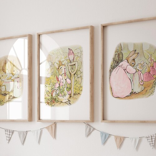 PETER RABBIT Wall Art Pink Peter Rabbit Prints Vintage Girl - Etsy