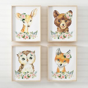 Boho Woodland Animals PRINTS or CANVAS, Pink Nursery Wall Decor Girl ...