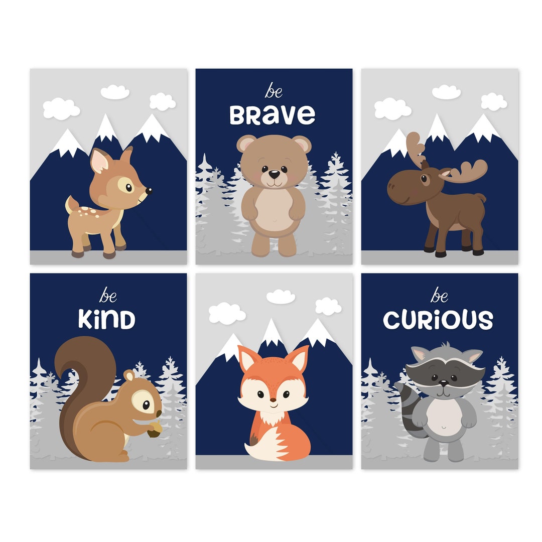 Woodland Animals Wall Art, Mountains Woodland Animals Quotes, Navy Baby ...