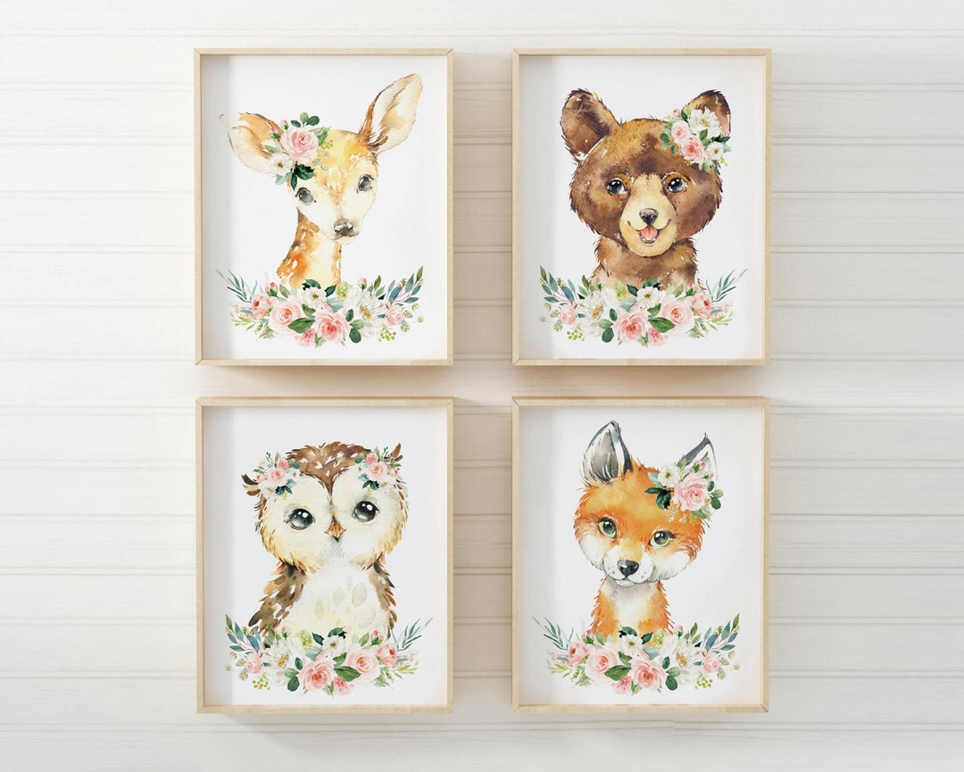 Woodland Animal Print, Watercolor Woodland Animal Art Prints or Canvas ...