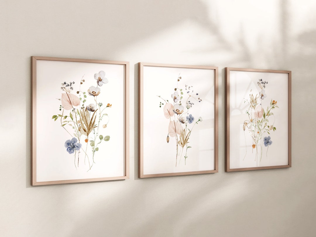 Watercolor Flower Wall Art, Wildflower Art Prints or Canvas Set of 3 ...