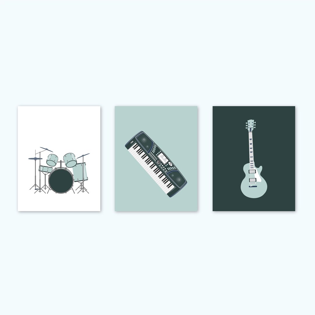 Music Instruments Art Print or Canvas, Wall Art Boys Room Decor, Rock ...