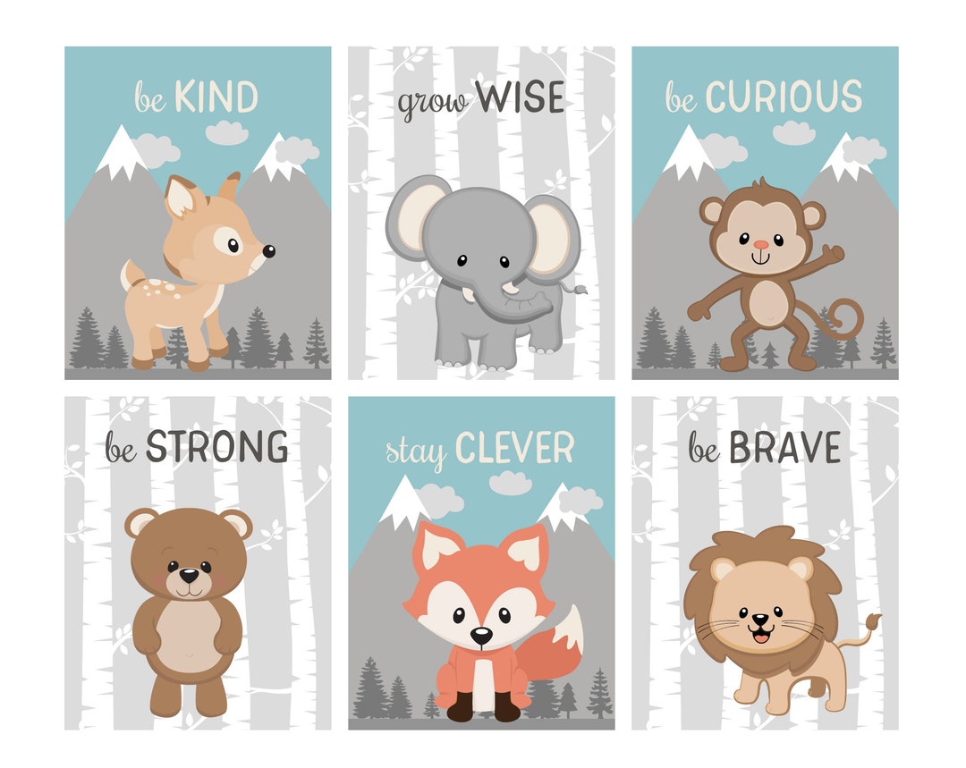 Nursery Decor Mountain Animals Canvas or Prints, Boy Nursery Shelf Art ...