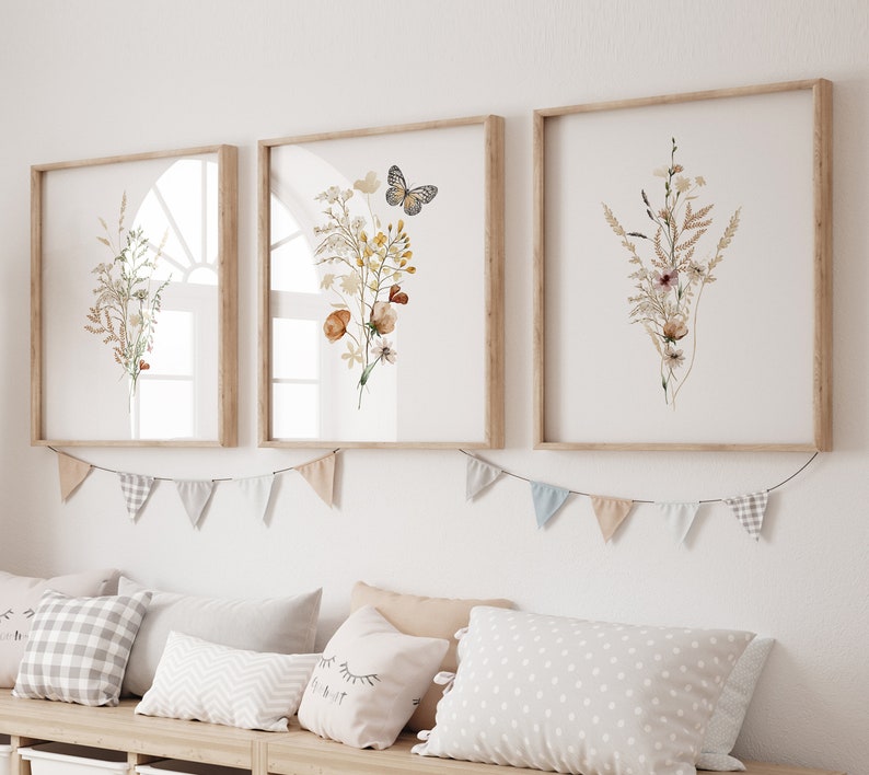 Boho Wildflowers Floral Art Prints Set of 3 Prints Canvas or - Etsy