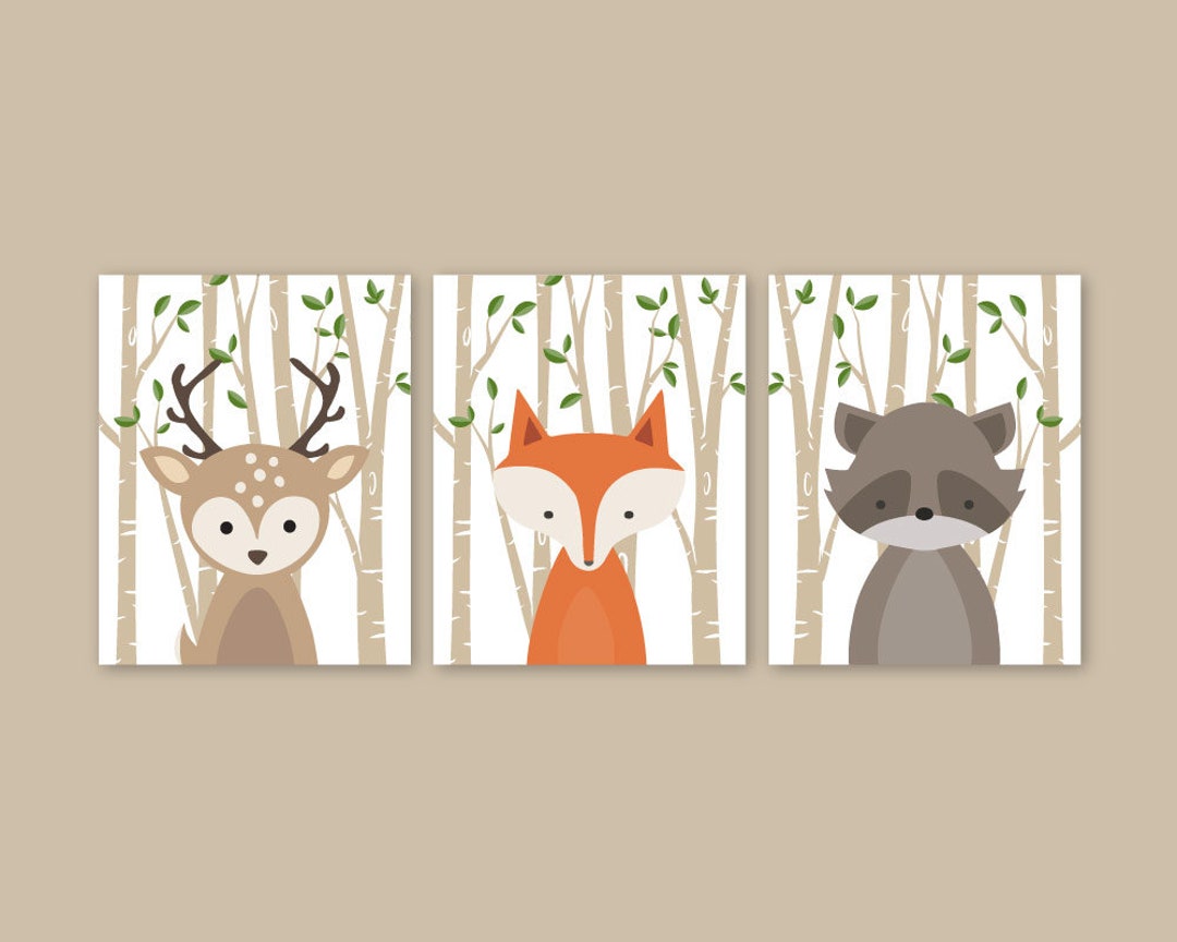 Woodland Nursery Decor Forest Animal Prints Baby Animal Wall Art Deer ...