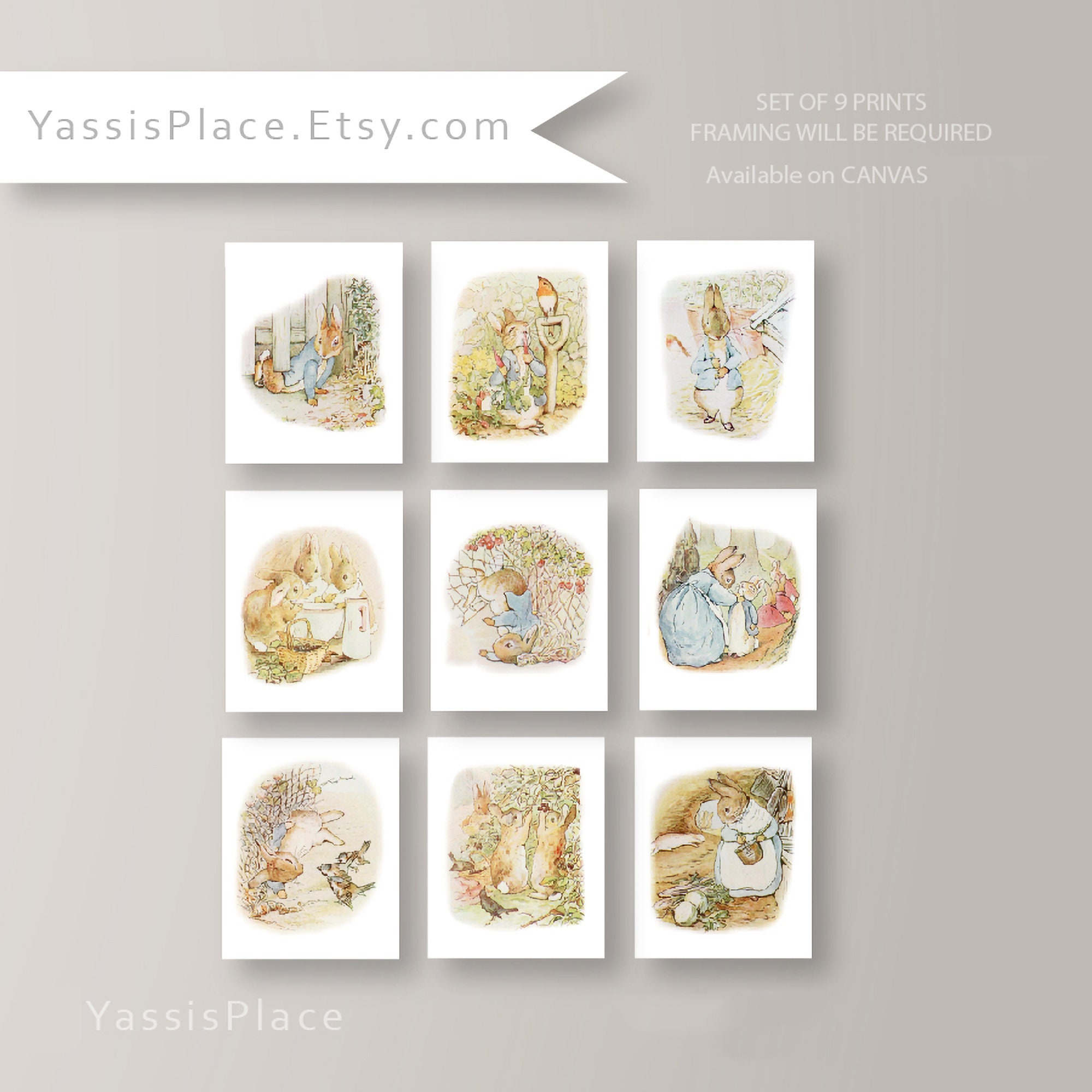Peter Rabbit Nursery Decor Set of 9 Beatrix Potter Art Prints Baby Boy ...