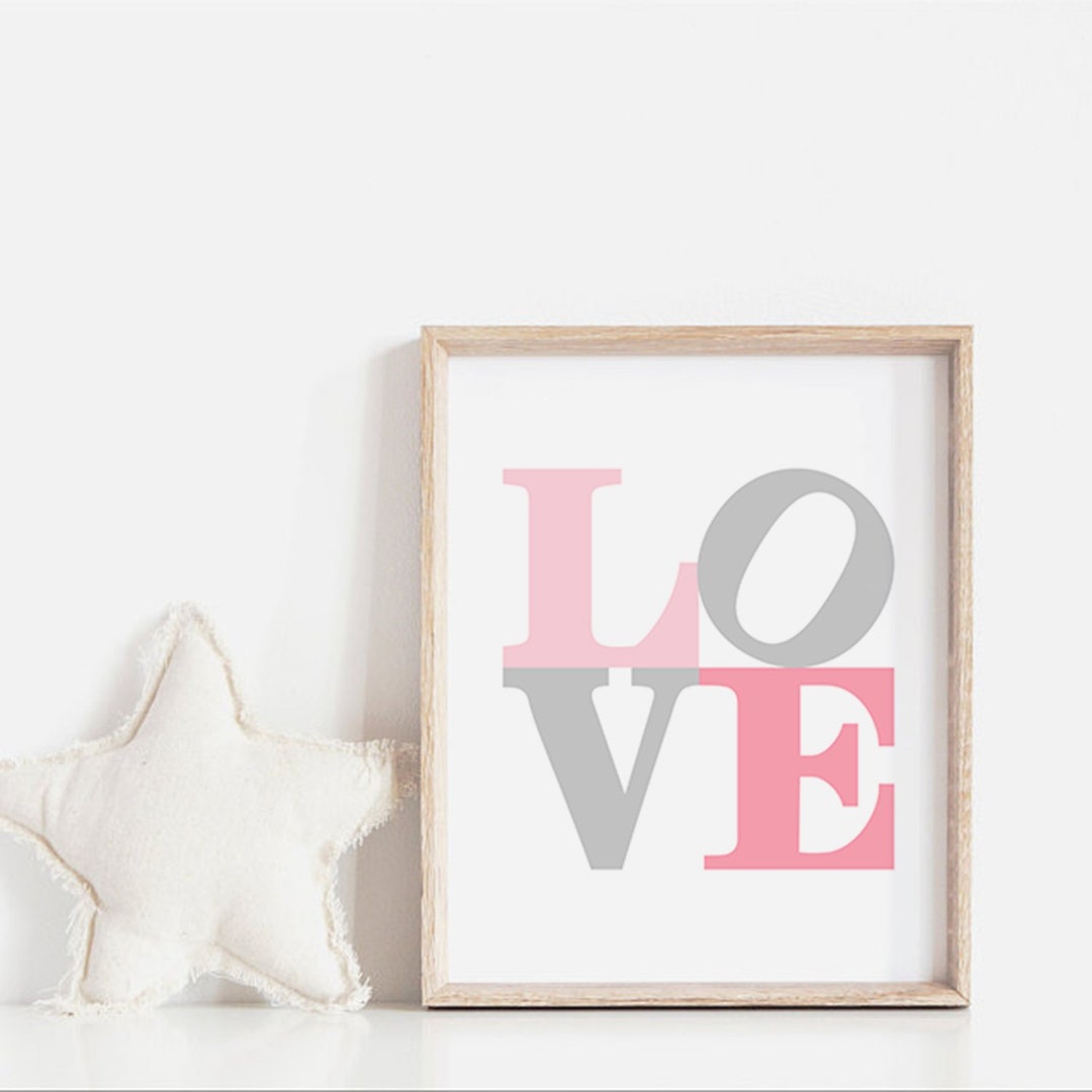 LOVE Wall Art, Love Sign Pink Grey Wall Art for Baby Girl Nursery ...