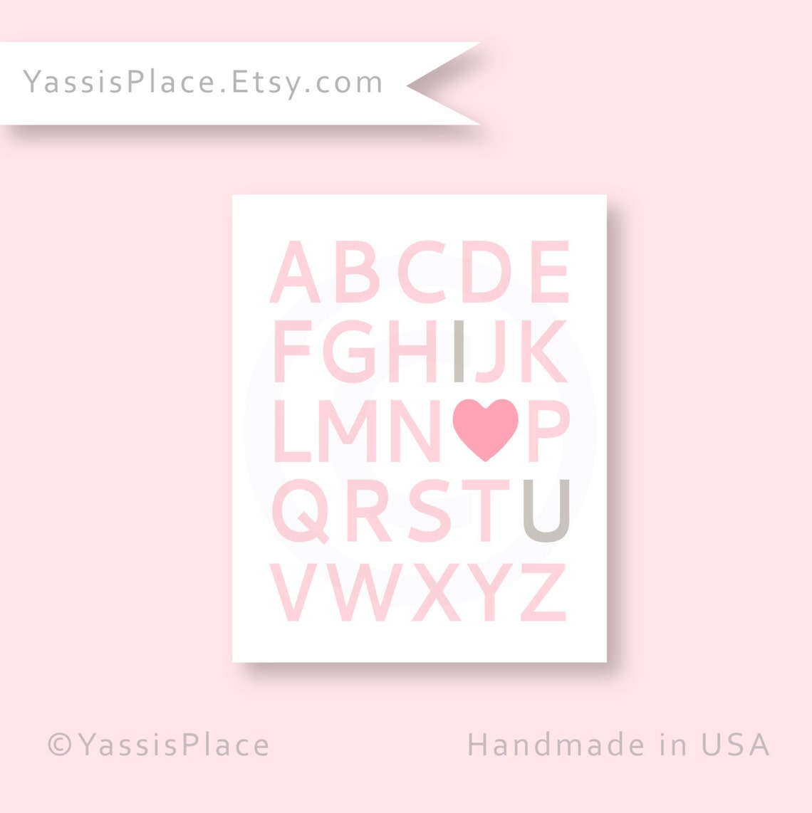 ABC I Love You Alphabet Heart Print Baby Girl Nursery Wall - Etsy