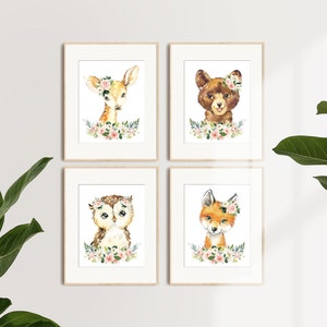 Woodland Animal Print, Watercolor Woodland Animal Art Prints or Canvas ...