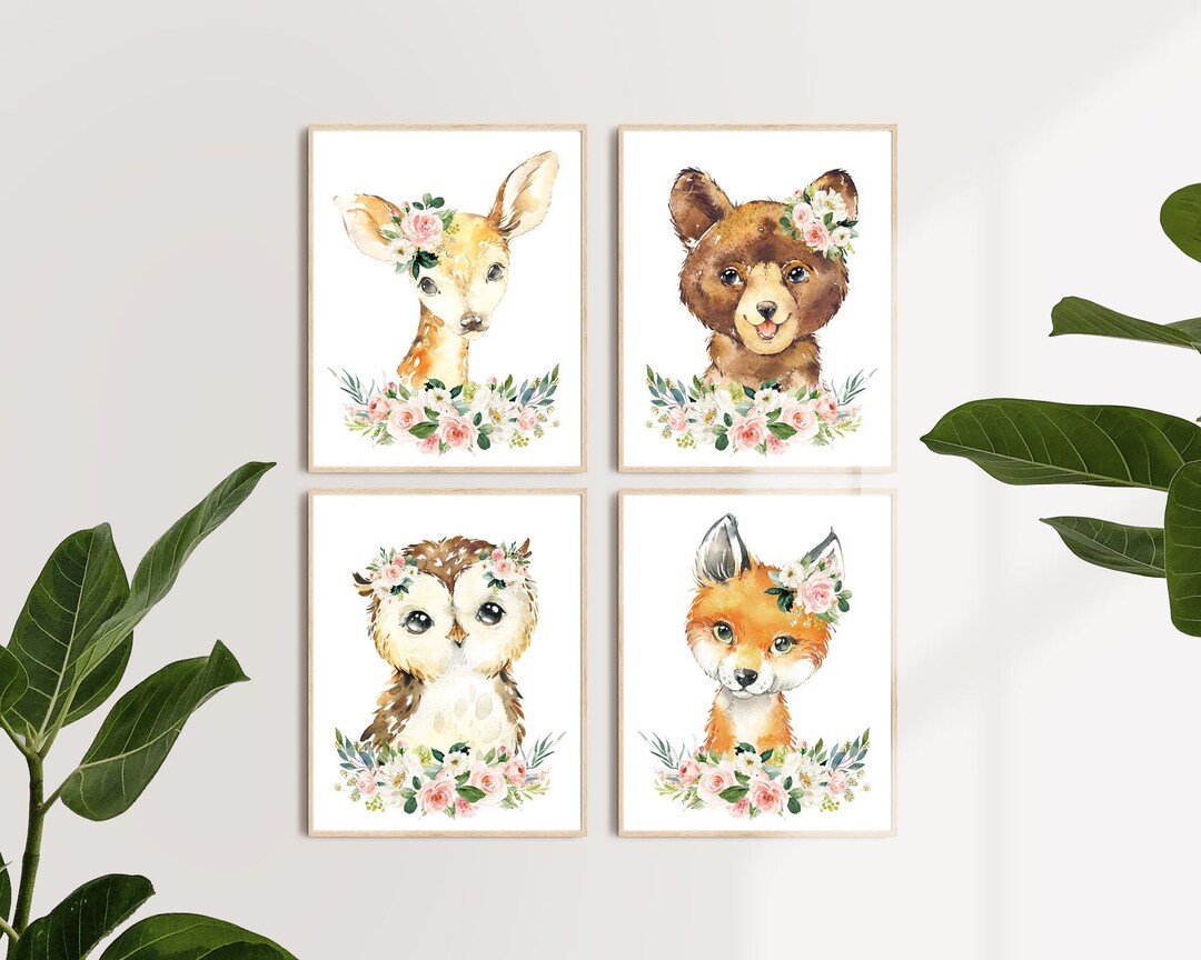 Boho Woodland Animals PRINTS or CANVAS, Pink Nursery Wall Decor Girl ...
