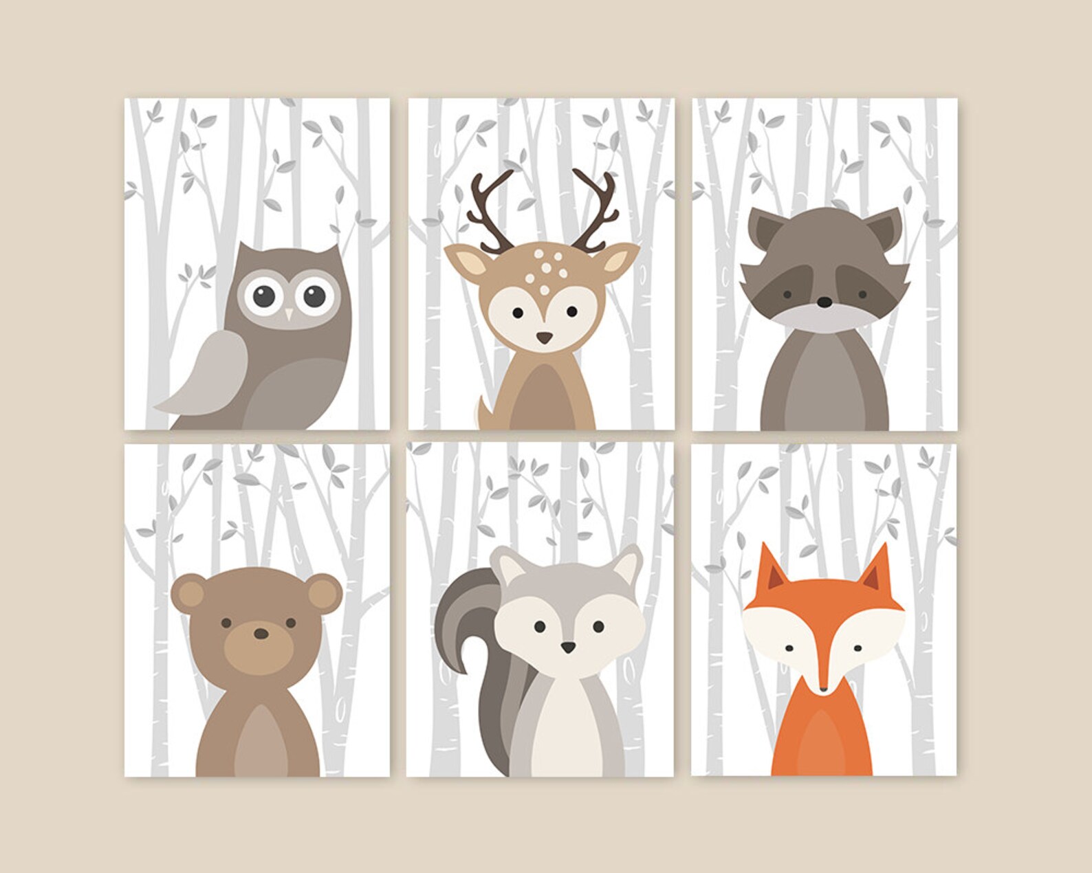 Forest Animals Wall Art PRINTS or CANVAS Birch Tree Branches | Etsy