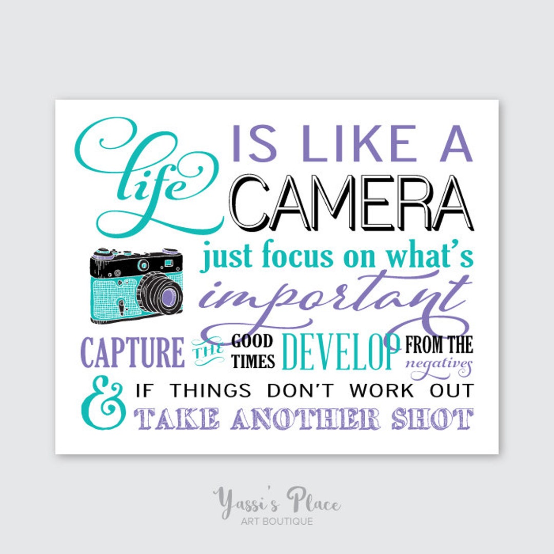 Life is Like A Camera Wall Art, Vintage Style Typography Inspirational ...