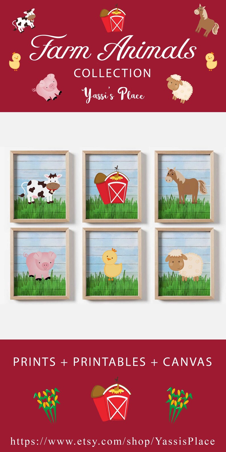 Farm Animal Prints or Canvas Wall Art, Barn Animals Pictures, Barnyard ...