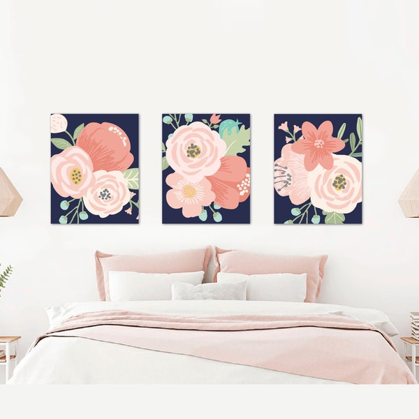 Coral Navy Wall Art - Etsy